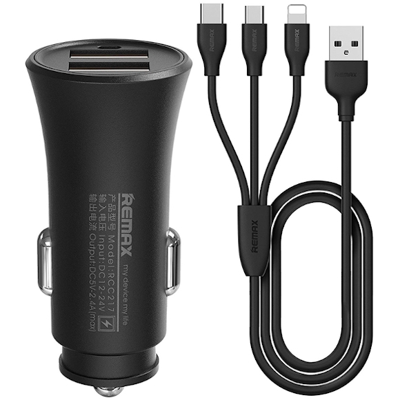 REMAX Rocket Car Charger Set with 3 in 1 cable RCC217 2.4A | Bitset d.o.o.